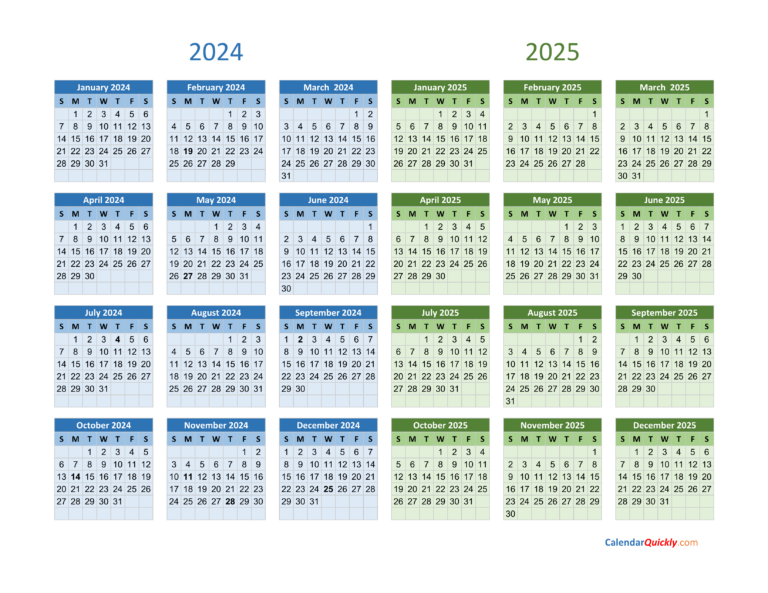 2 Year Calendar 2024 and 2025 Printable | Printable Calendars