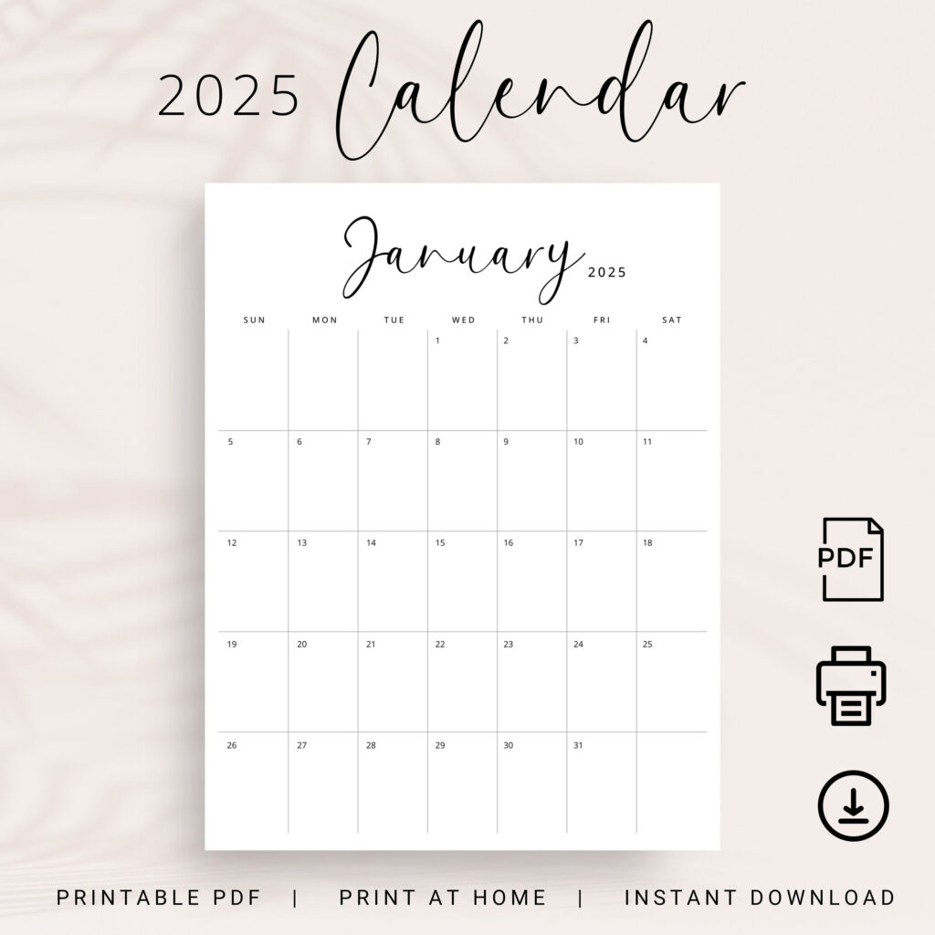 Free Printable Vertical Monthly Calendar 2025 | Printable Calendars