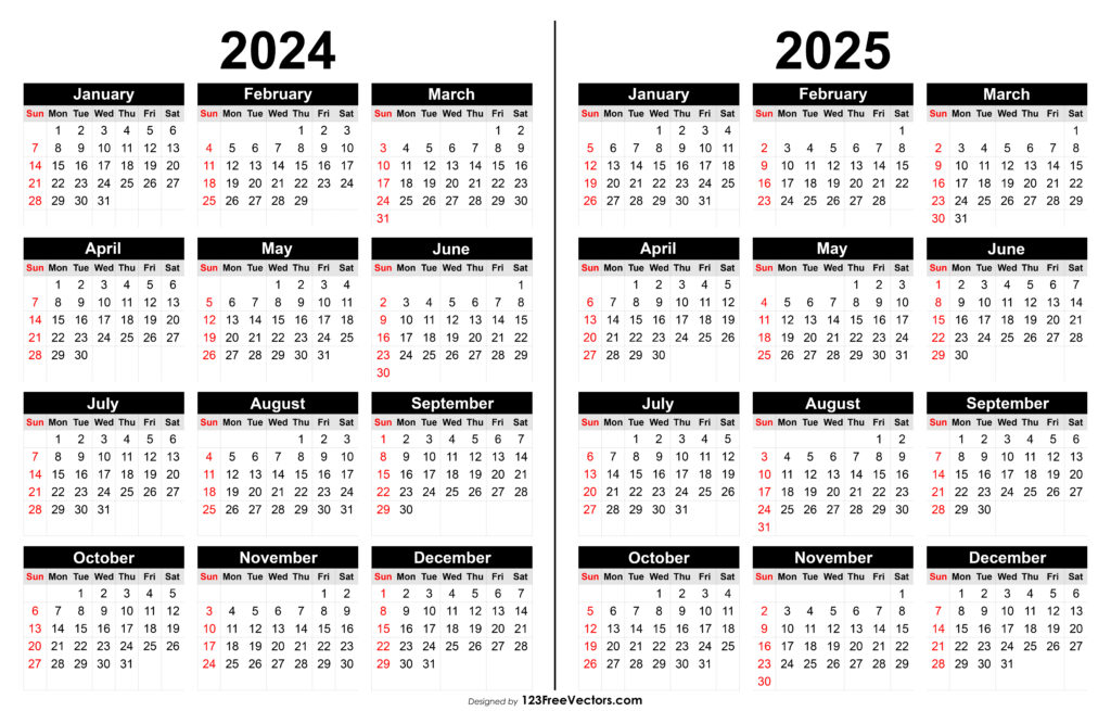 4 Year Calendar 2024 to 2025 Printable | Printable Calendars