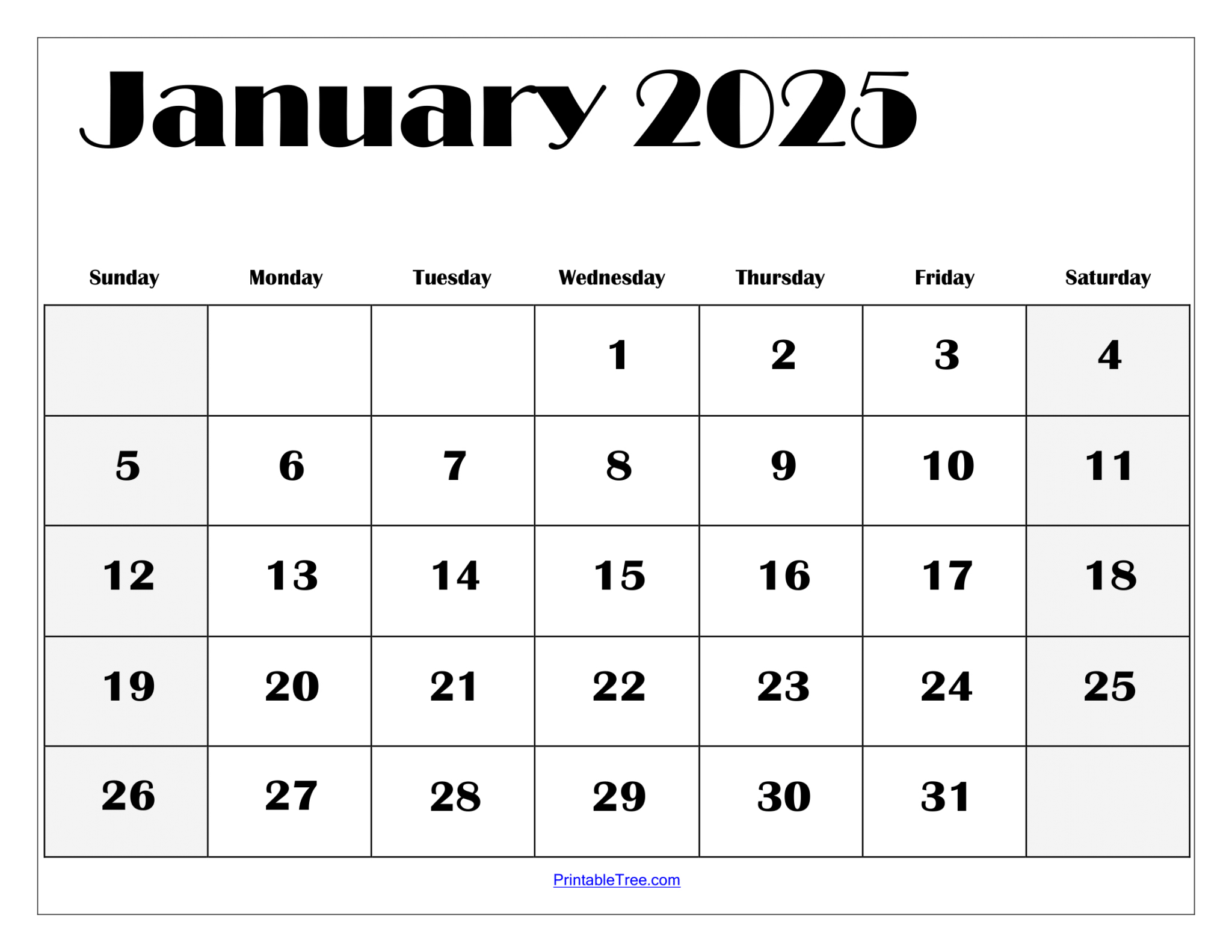Blank Calendar Printable January 2025 | Printable Calendars