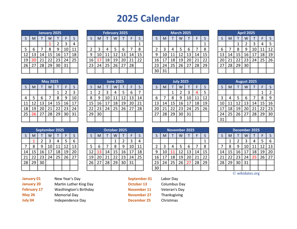 Printable Calendar 2025 with Us Holidays | Printable Calendars
