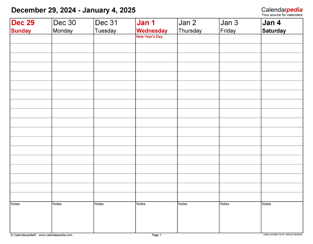 Printable Weekly 2025 Calendar | Printable Calendars