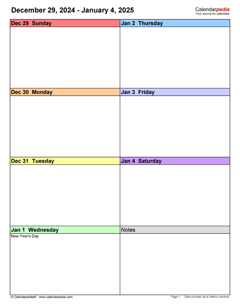 2025 Weekly Printable Calendar | Printable Calendars
