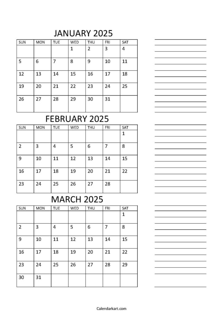 January February March Calendar 2025 | Printable Calendars