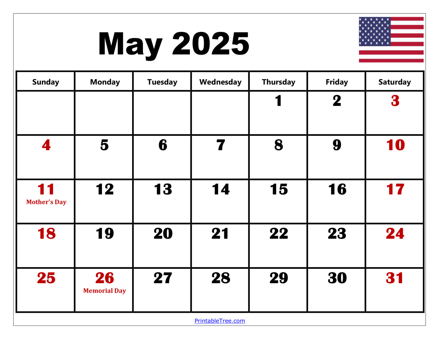 Free Printable May 2025 Monthly Calendar with Holidays | Printable ...