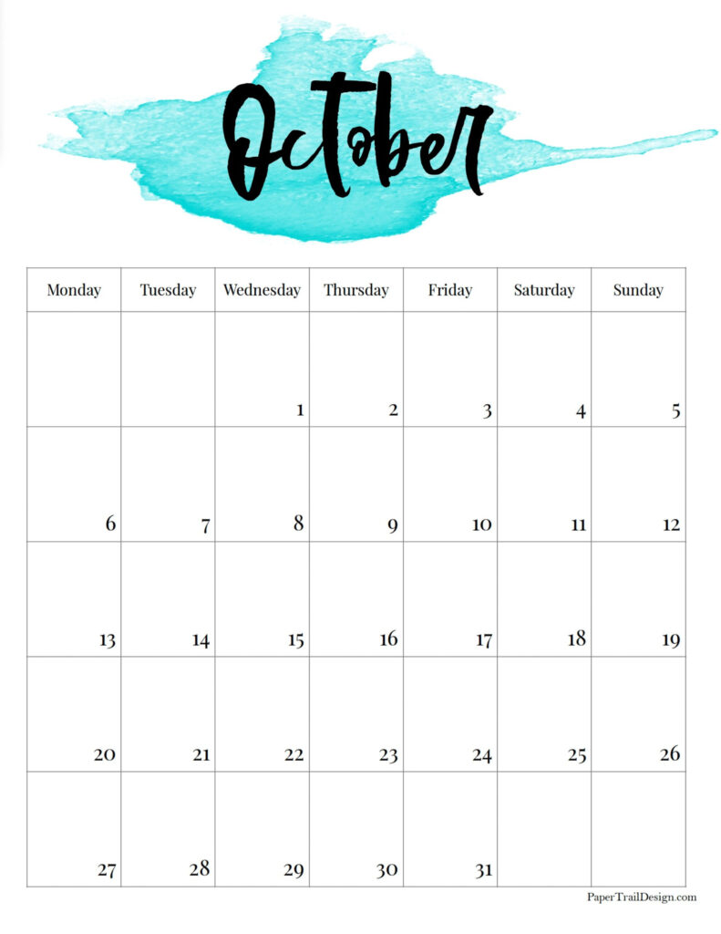 October 2025 Calendar Monday Start | Printable Calendars