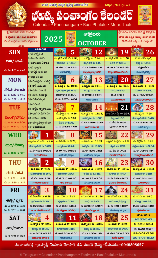 Telugu Calendar 2025 October | Printable Calendars
