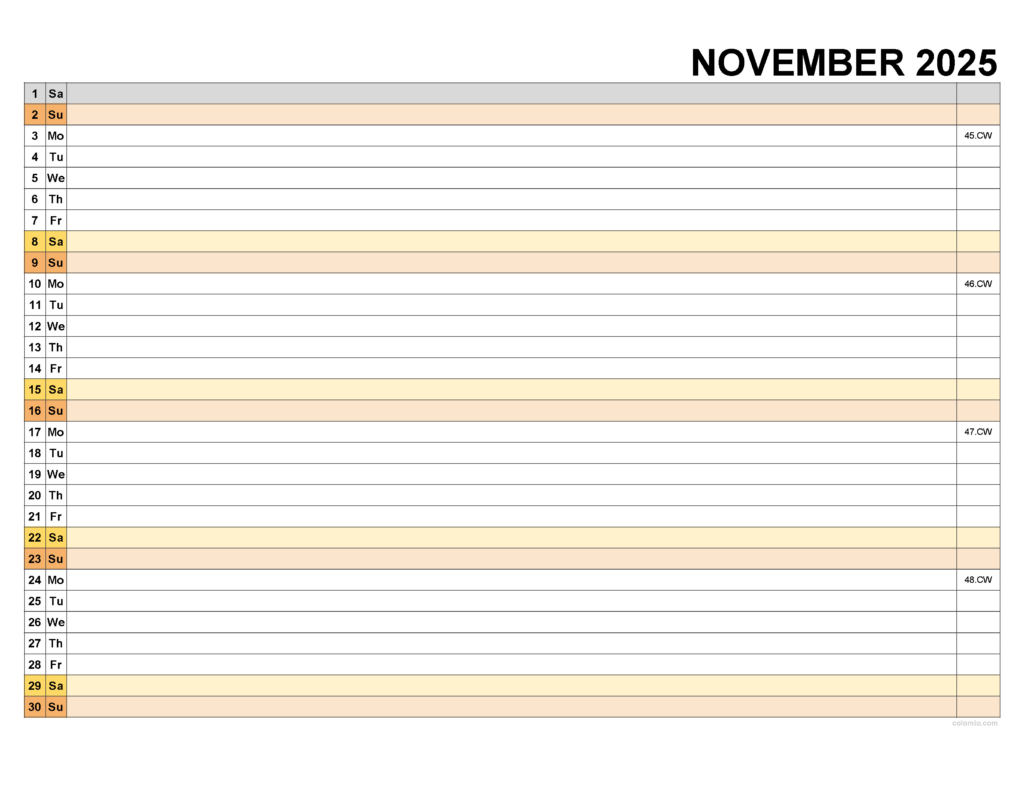 Printable November Calendar with Lines 2025 | Printable Calendars