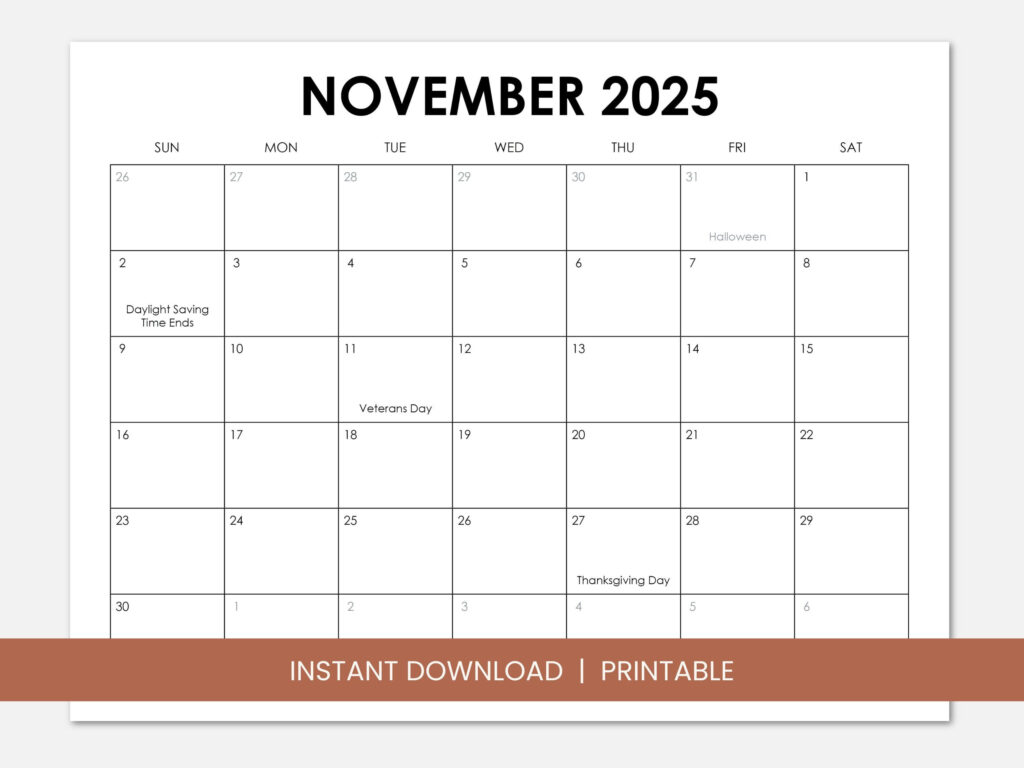 November Holiday 2025 Calendar | Printable Calendars
