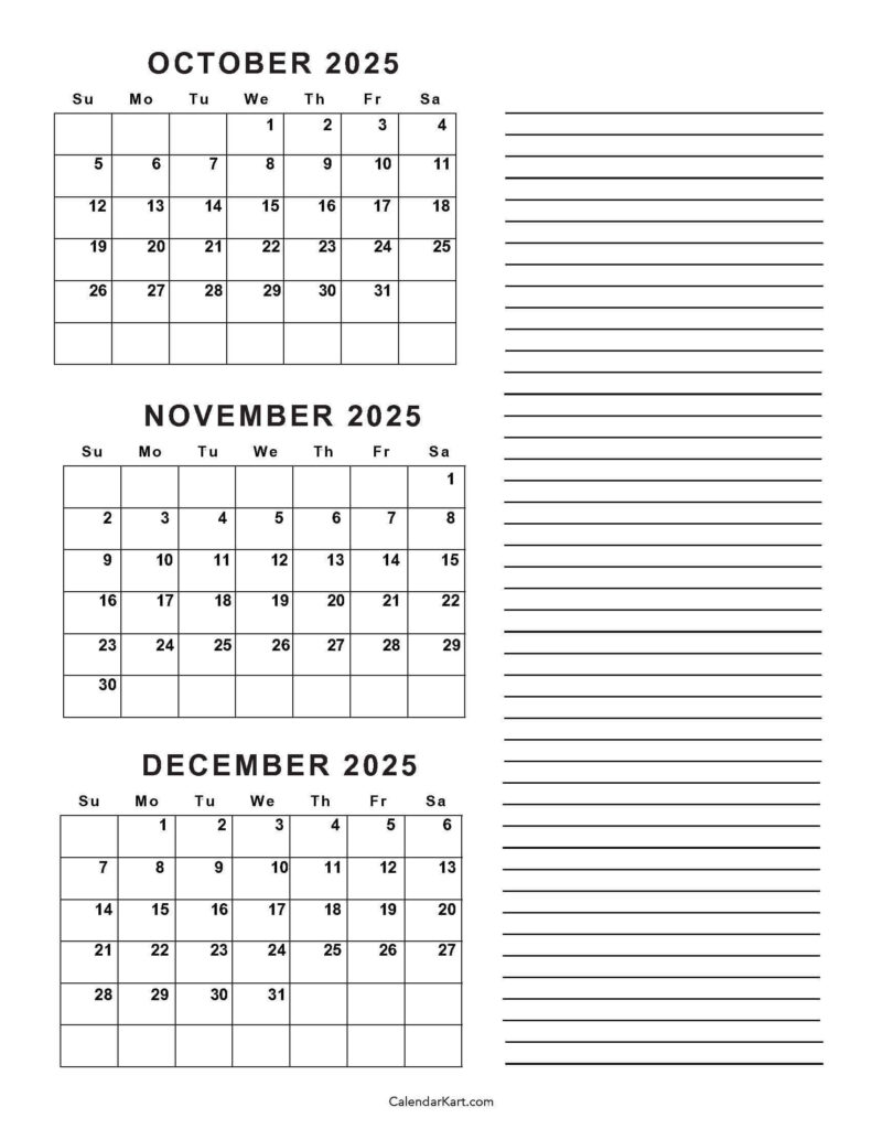 Calendar August September October November December 2025 | Printable ...