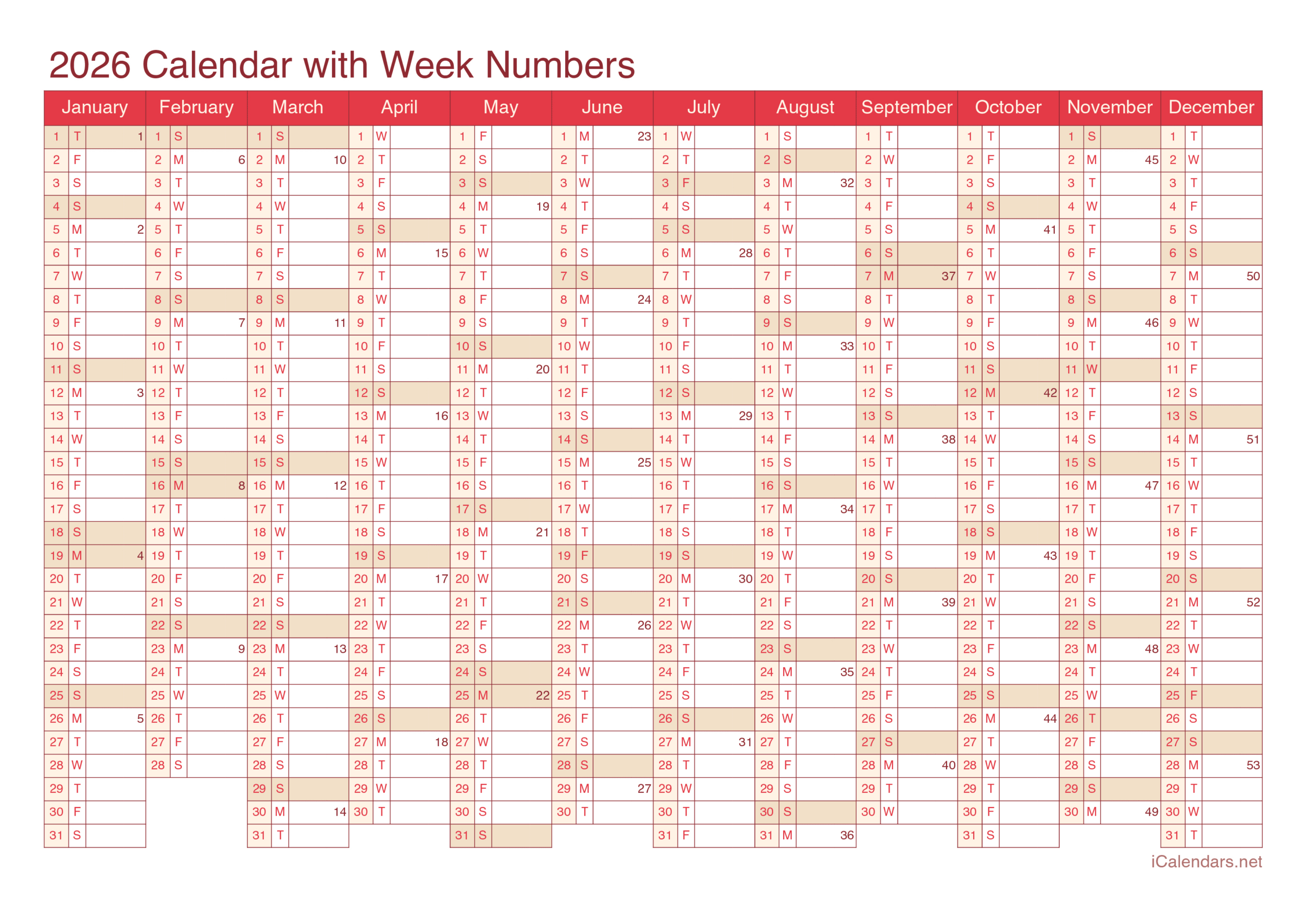 2026 Calendar Printable with Weeks | Printable Calendars