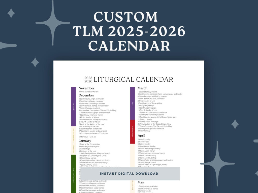 Traditional Latin Mass Catholic Calendar 2026 | Printable Calendars