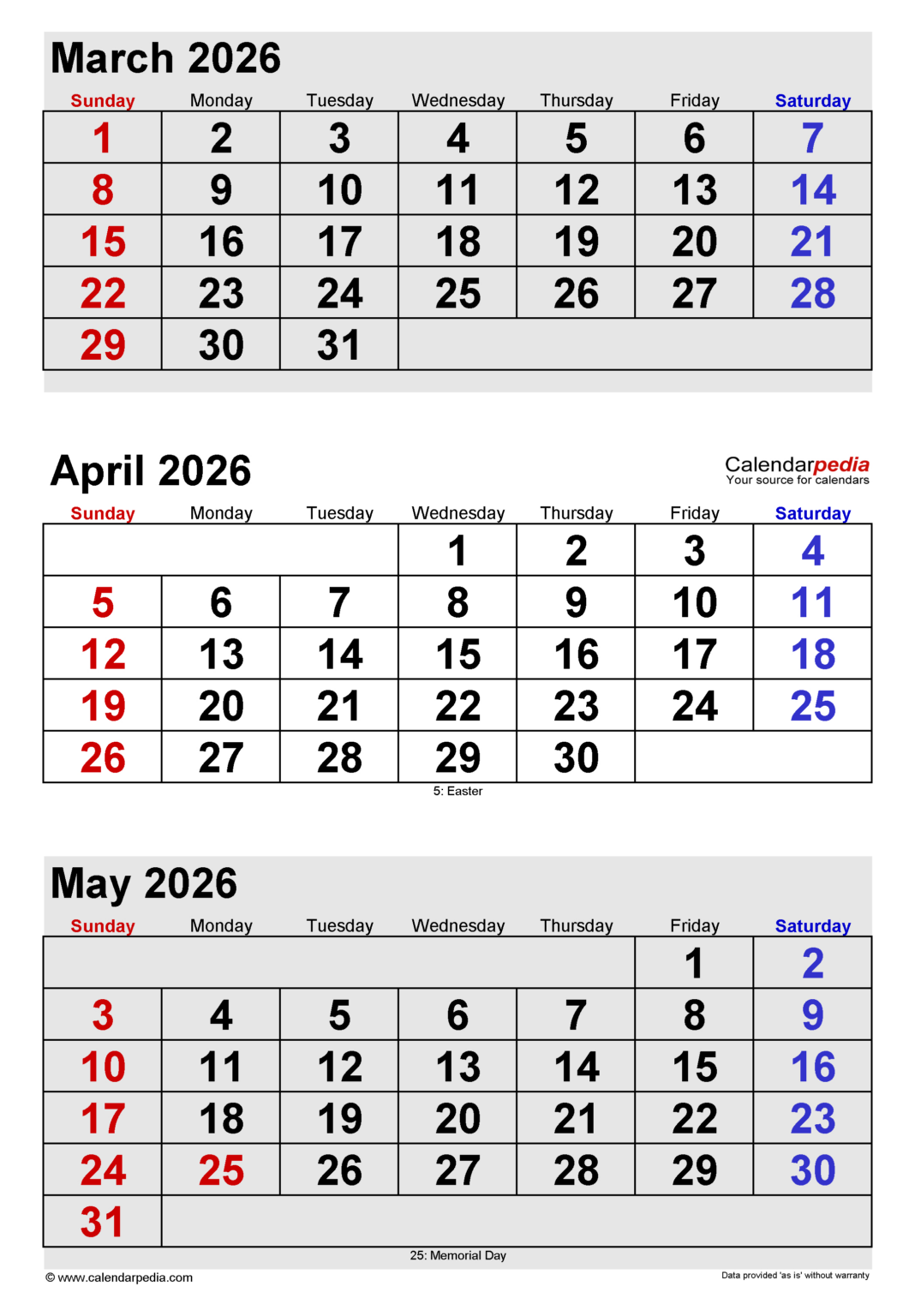 March and April 2026 Calendar | Printable Calendars
