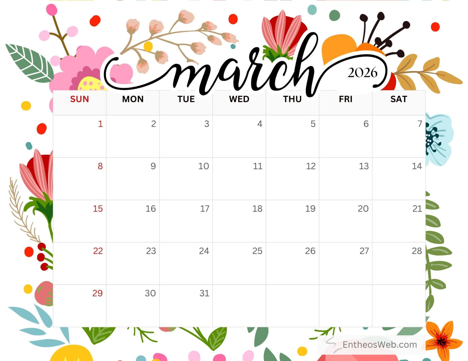 March 2026 Calendar Wallpaper | Printable Calendars