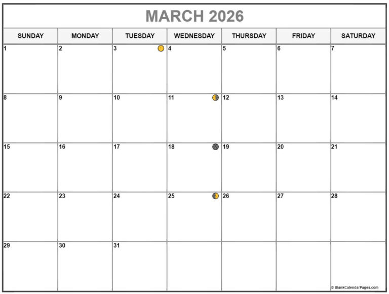 Lunar Calendar March 2026 | Printable Calendars